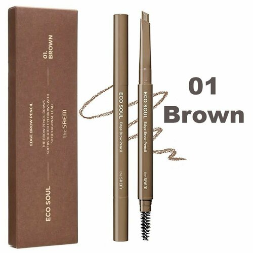 The Saem Карандаш для бровей с трехмерным шестигранным стержнем 0,3 г Eco Soul Edge Brow Pencil, оттенок 01 Brown