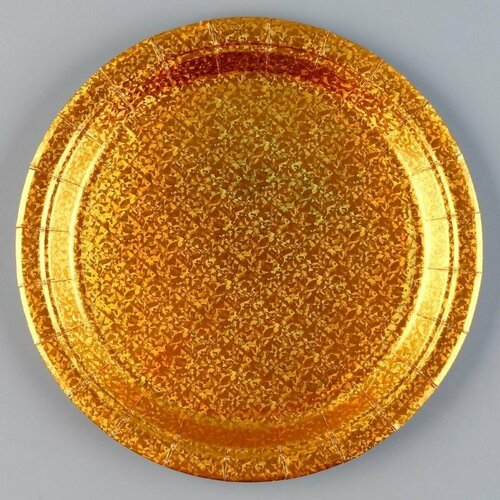 Тарелка бумажная Голография , в наборе 6 шт, цвет золото