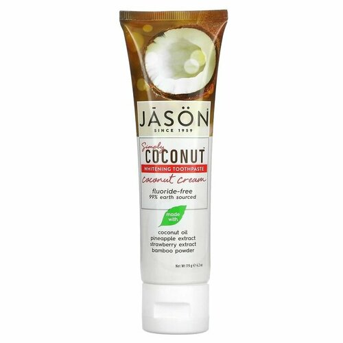 Jason Natural, Simply Coconut, отбеливающая зубная паста, кокосовый крем, 119 г