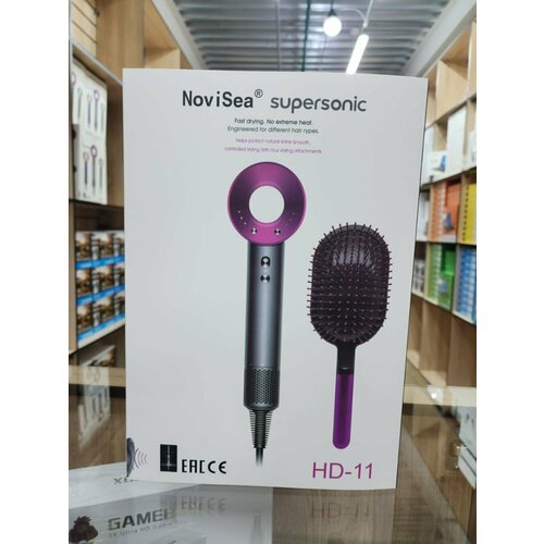 Фен NoviSea HD-11 с расческой для волос профессиональный с 5 насадками с ионизацией Фен с диффузором для укладки