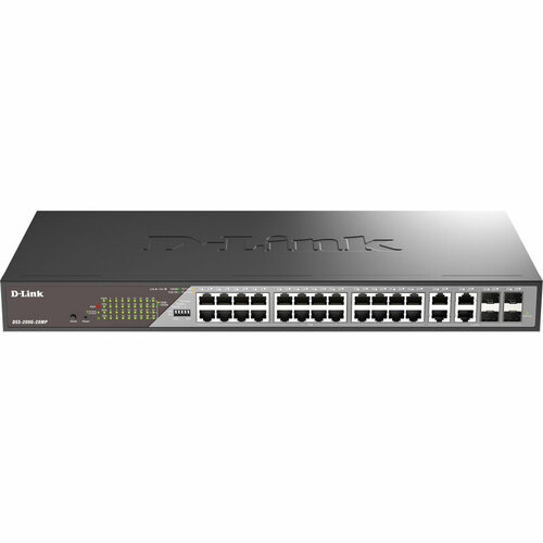 D-Link DSS-200G-28MP/A1A Настраиваемый L2 коммутатор с 24 портами 10/100/1000Base-T и 4 комбо-портами 100/1000Base-T/SFP