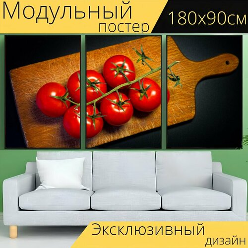 Модульный постер "Помидоры, овощи, продовольственные товары" 180 x 90 см. для интерьера