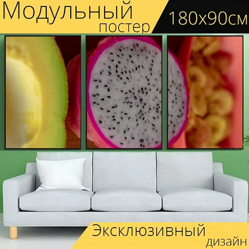 Модульный постер "Плоды, питайя, питание" 180 x 90 см. для интерьера