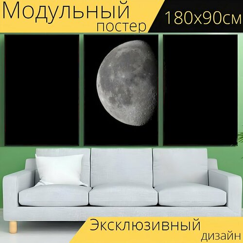 Модульный постер "Луна, снимая, темный" 180 x 90 см. для интерьера
