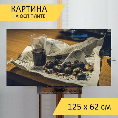 Картина на ОСП 125х62 см. "Каштаны, пришел, осень" горизонтальная, для интерьера, с креплениями