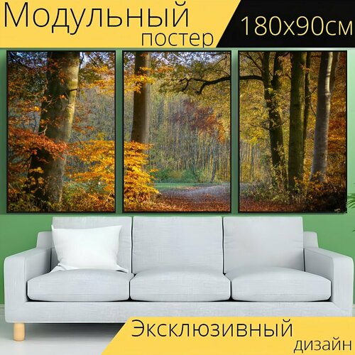Модульный постер "Природа, пейзаж, лес" 180 x 90 см. для интерьера