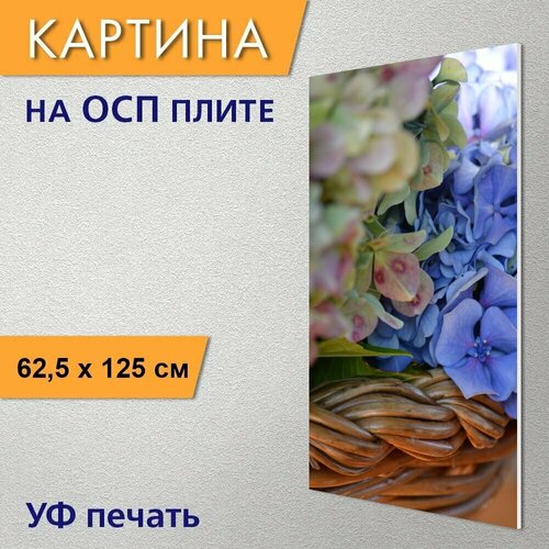 Вертикальная картина на ОСП "Гортензия, цветы, цветок" 62x125 см. для интерьериа