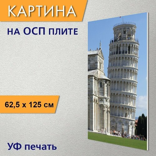 Вертикальная картина на ОСП "Пиза, итальянский, пизанская башня" 62x125 см. для интерьериа