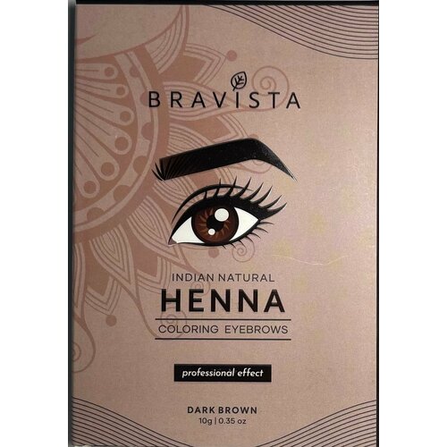Indian natural HENNA, coloring eyebrows, DARK BROWN, Bravista (Индийская натуральная ХНА, краска для бровей, темно-коричневый, Брависта), 10 г.