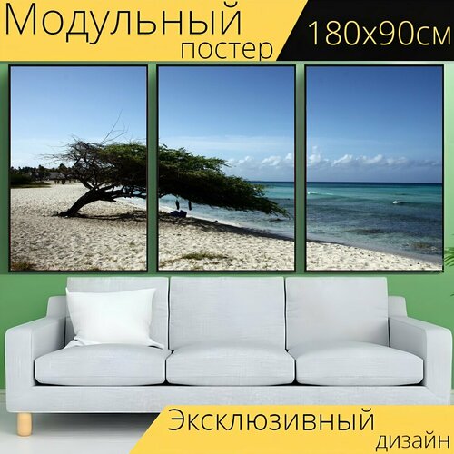 Модульный постер "Пляж, аруба, песочный пляж" 180 x 90 см. для интерьера