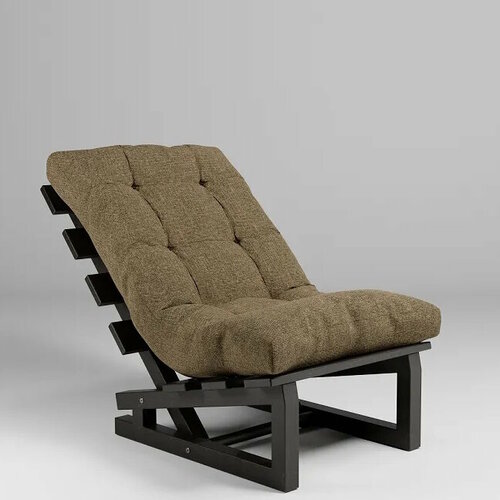 Кресло с подушкой Савушка для дома, для дачи, для террасы, для веранды, для улицы, шезлонг, деревянное, каркас черный/подушка коричневая