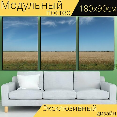 Модульный постер "Пшеница, поле, деревенский" 180 x 90 см. для интерьера