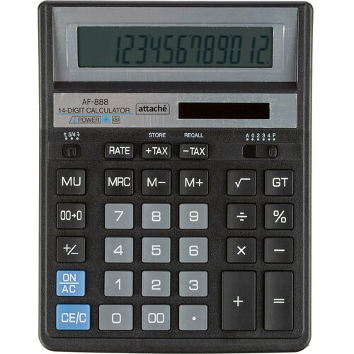Калькулятор настольный полн/Р Attache AF-888,14р, дв. пит,204x158мм, черный