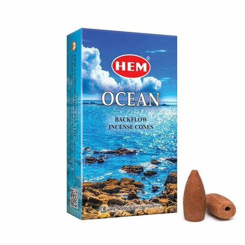 OCEAN Backflow Incense Cones, Hem (океан благовония пуля стелющийся дым, Хем), уп. 10 конусов.