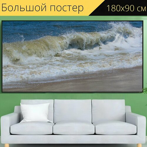 Большой постер "Волны, пляж, внешние банки" 180 x 90 см. для интерьера