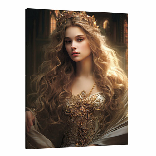 Интерьерная картина 50х70 "Принцесса в золотистом королевском одеянии"