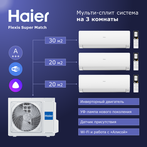 Мульти сплит система на 3 комнаты Haier AS25S2SF2FA-Wх2+AS35S2SF2FA-W/3U70S2SR5FA