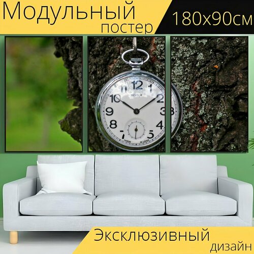 Модульный постер "Часы, справочник, время" 180 x 90 см. для интерьера