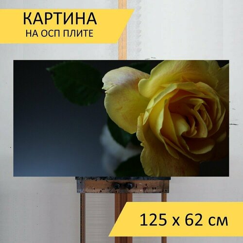 Картина на ОСП 125х62 см. "Роза, желтый, цветок" горизонтальная, для интерьера, с креплениями