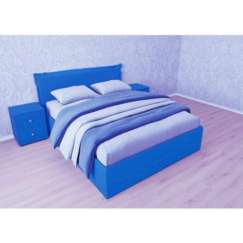 Двуспальная кровать Дели 140x200 с подъемным механизмом и с коробом для белья велюр синий