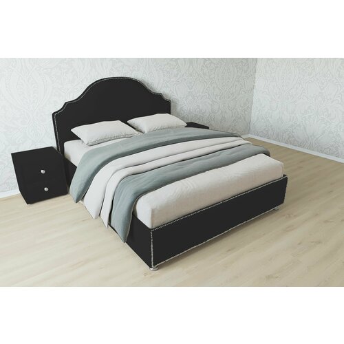 Двуспальная кровать Мария 160x200 основание металлическое с ламелями велюр черный ножки 5 см