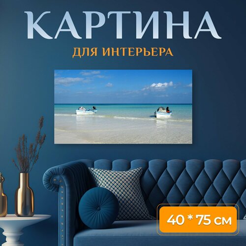 Картина на холсте "Лодки, гребные лодки, корабли" на подрамнике 75х40 см. для интерьера