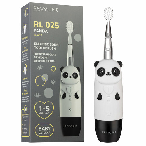 Детская электрическая зубная щётка Revyline RL 025 Panda, черная, от 1-5 лет, Ревилайн