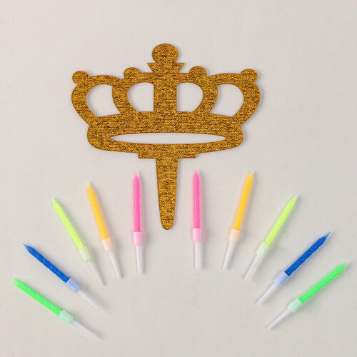 Набор для украшения Топпер «Корона», набор свечей 10 шт, цвет микс