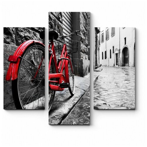 Модульная картина Красный велосипед на мощенной улице90x81