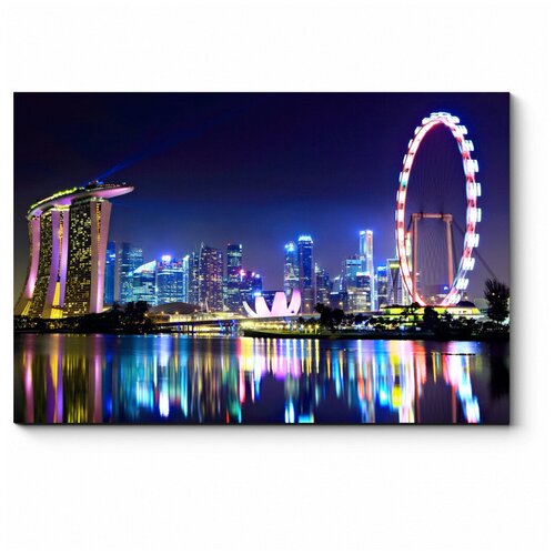 Модульная картина Огни ночного Сингапура в отражении Марина Бэй 130x87