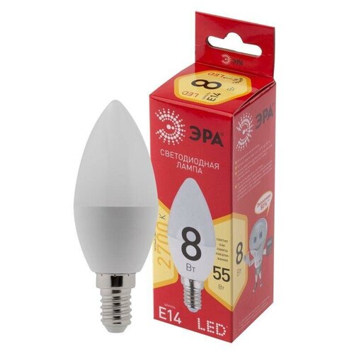Лампа светодиодная RED LINE LED B35-8W-827-E14 R 8Вт B35 свеча 2700К тепл. бел. E14 | код. Б0050694 | Эра (8шт. в упак.)