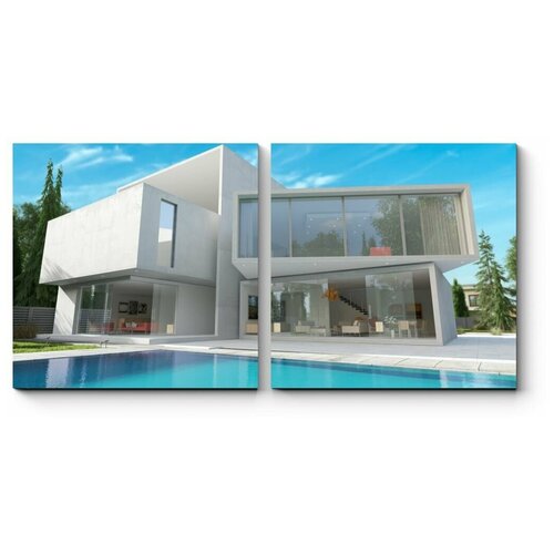Модульная картина Современный дом с бассейном50x25