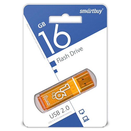 Флеш-накопитель 16Gb SmartBuy Glossy series, USB 2.0, пластик, оранжевый