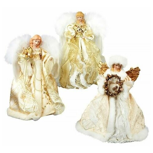 Верхушка ёлочная зимний ангел, полистоун, текстиль, 30.5 см, разные модели, Kurts Adler