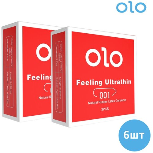 Презервативы OLO ультратонкие латексные особо тонкие, прозрачные, с обильной смазкой, Более тонкая, более увлажняющая,6 шт,( 2 кор. по 3 шт)