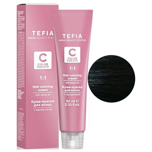 Tefia Color Creats крем-краска для волос Hair Coloring Cream with Monoi Oil, 1.1 черно-синий, 60 мл