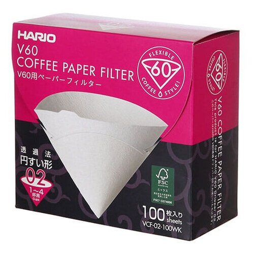 HARIO Фильтры бумажные для воронок (100шт) картонная коробка VCF-02-100WK