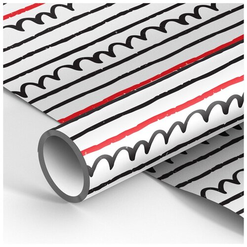 Упаковочная бумага белый крафт 70×100см, MESHU «Spirals and lines», 70г/м2