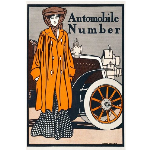 Постер / Плакат / Картина Афиша - Женщина и старинный автомобиль 50х70 см в раме