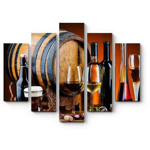 Модульная картина Натюрморт с деревянной бочкой и вином 145x116
