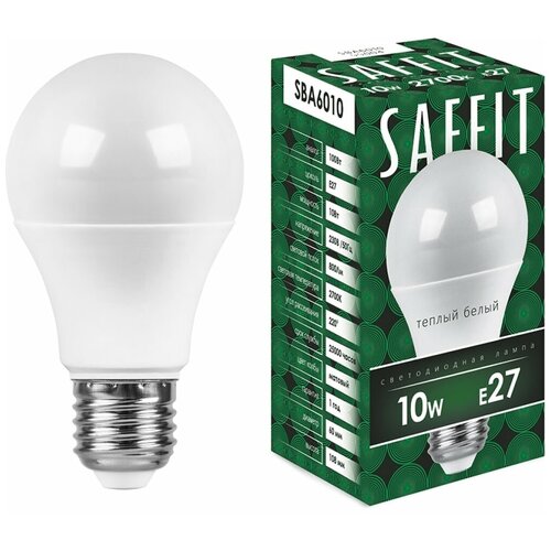 Упаковка светодиодных ламп 10 шт. Saffit SBA6010 55004, E27, A60, 10 Вт, 2700 К