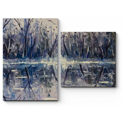 Модульная картина Река в зимнем лесу 90x68