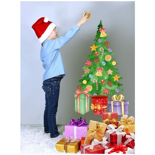 Новогодние наклейки игра Укрась елку игрушками / наклейка на стену / декор на рождество / украшение на новый год Lisadecor