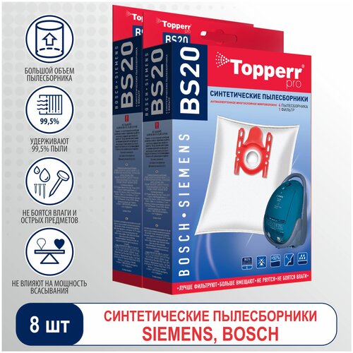 Topperr Набор пылесборников для пылесоса Bosch, Siemens, Karcher, BS20 4 шт + 1 фильтр (2 комплекта)