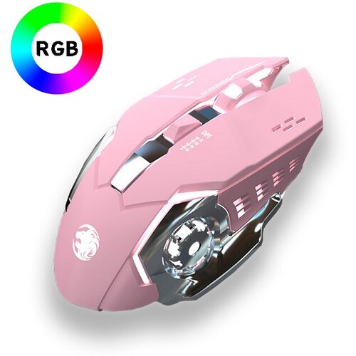 Механическая беспроводная мышь EWEADN, бесшумная, игровая, с подсветкой RGB, розовый/серебро