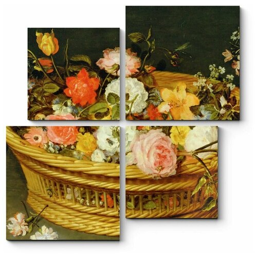 Модульная картина Корзинка с розами140x140