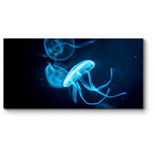 Модульная картина Неоновый танец медуз под водой 140x70