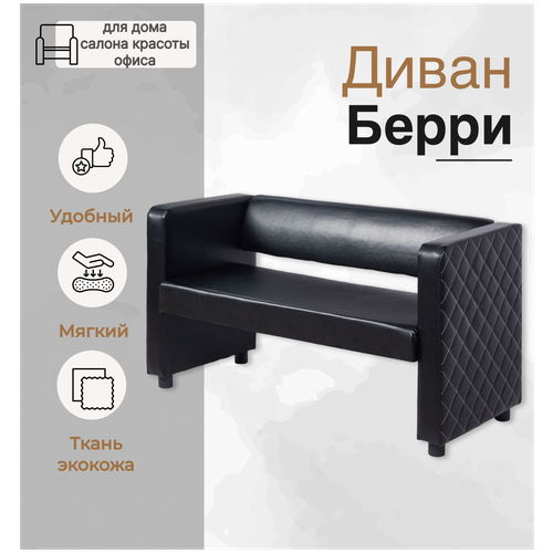 Прямой диван Берри иск. кожа черный, для дома, офиса Divan24