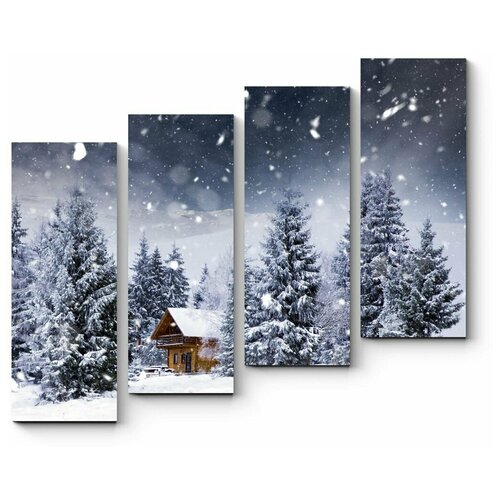 Модульная картина Сказочный дом в зимнем лесу 150x129