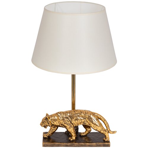 Настольная лампа Bogacho Тигр бронзовая с кремовым абажуром Сити 2